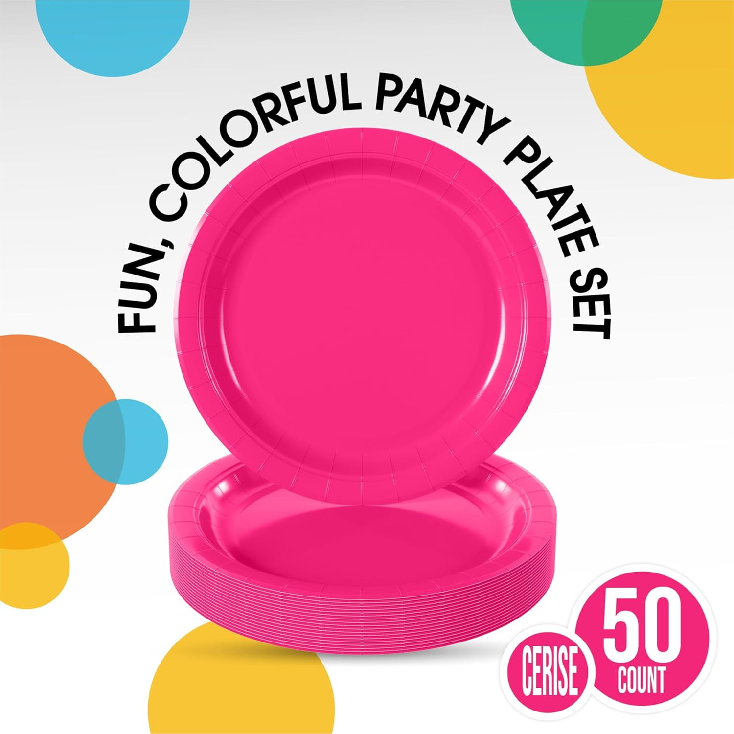 FUGEE-Party Solids Hot Pink Paper Plates Disposable Heavy Duty 7 Inch ...
