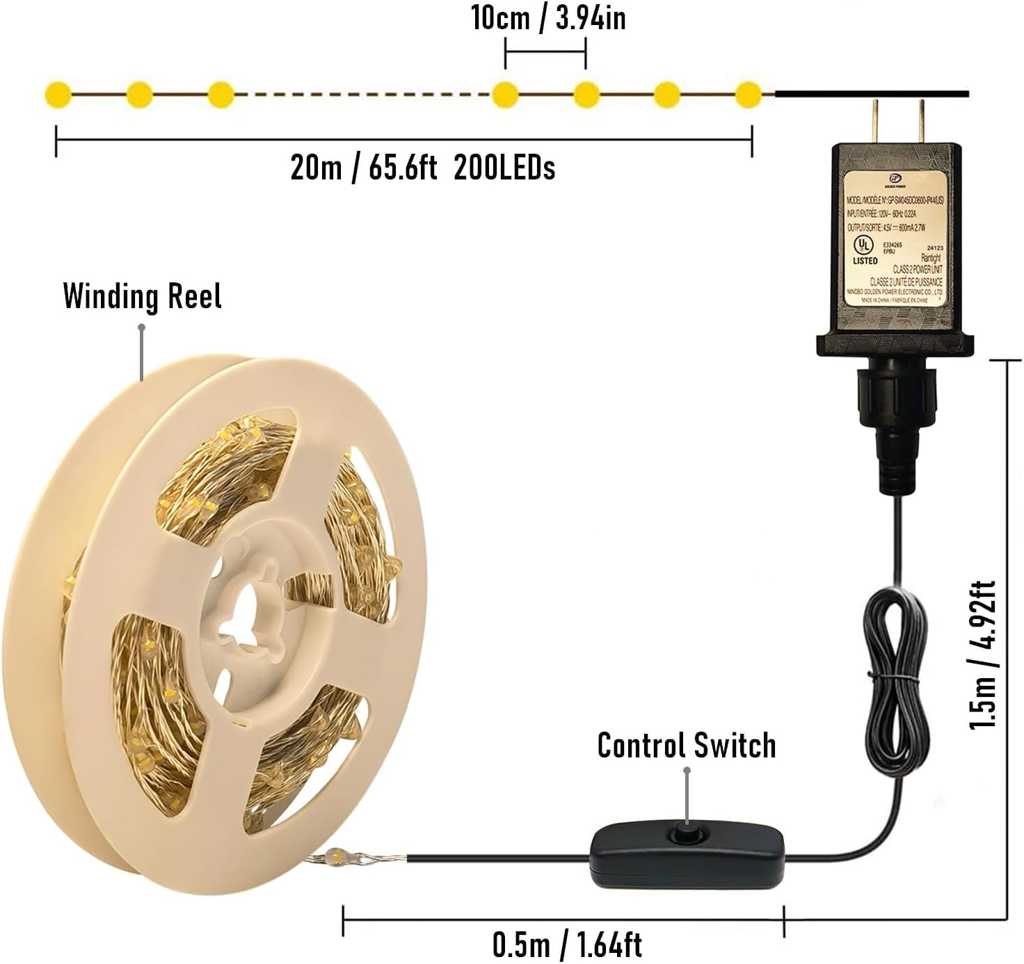 FUGEE-Plug in Fairy Lights with Switch, Waterproof 66 Ft 200 LED Silver ...