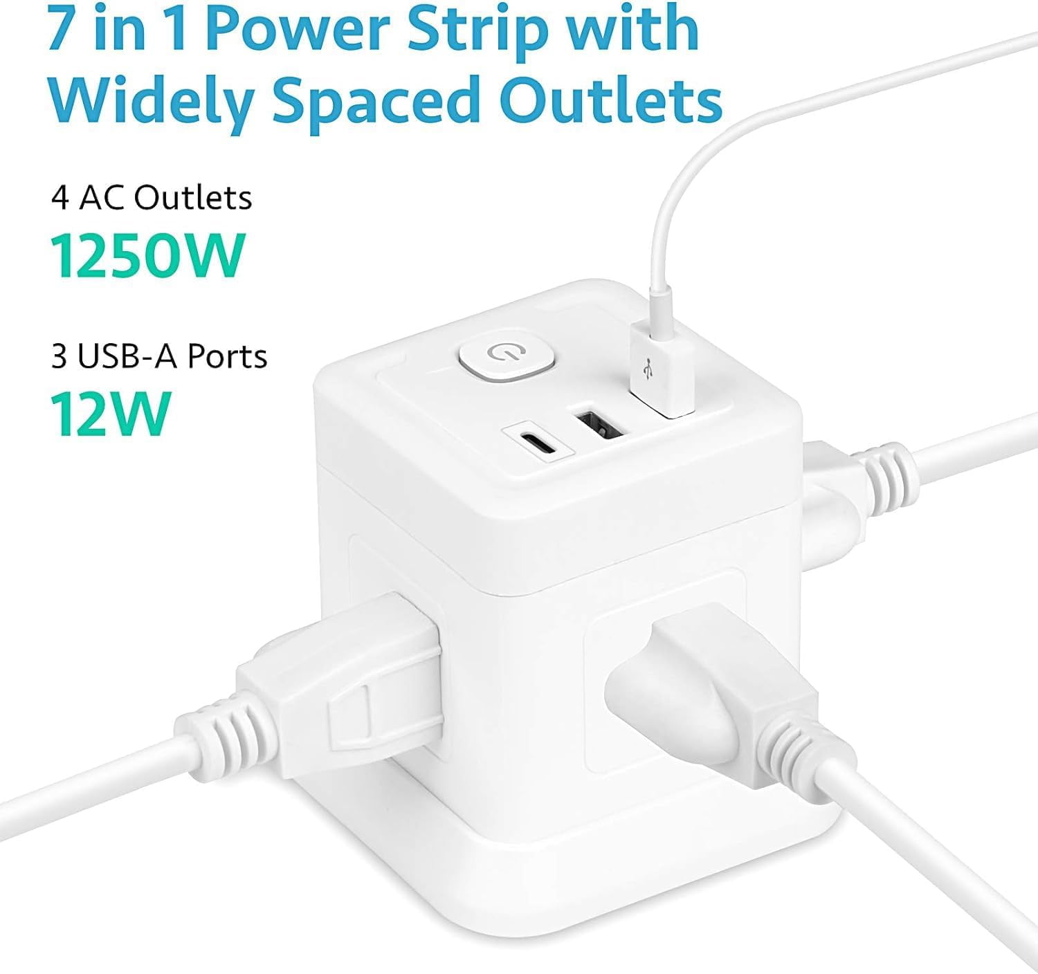 FUGEE-Power Strip with USB - 10ft Long Extension Cord with 4 Widely ...