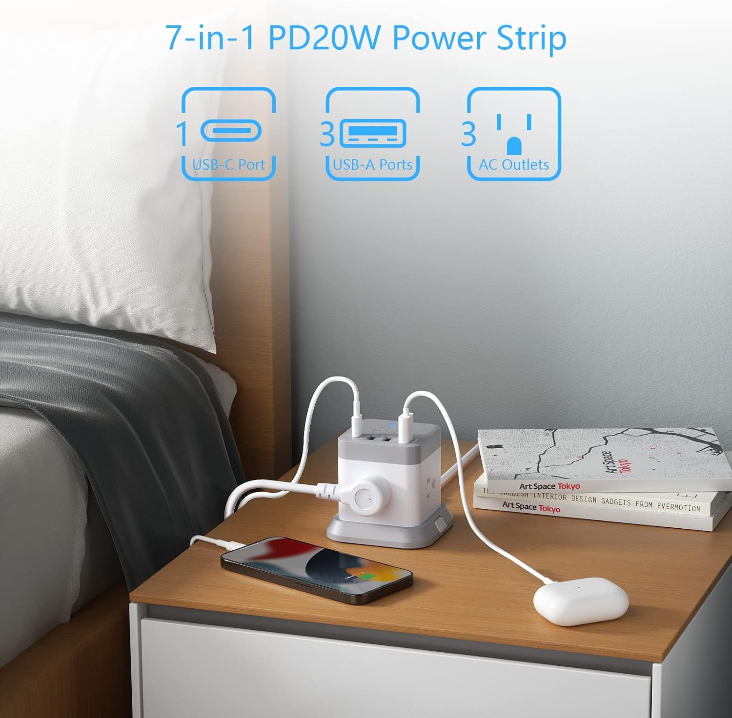 FUGEE-Power Strip with USB, Vertical Cube Mountable Power Outlet ...