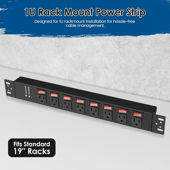 FUGEE-Rack Mount Power Strips,8 Outlet Strips with Individual Switches ...
