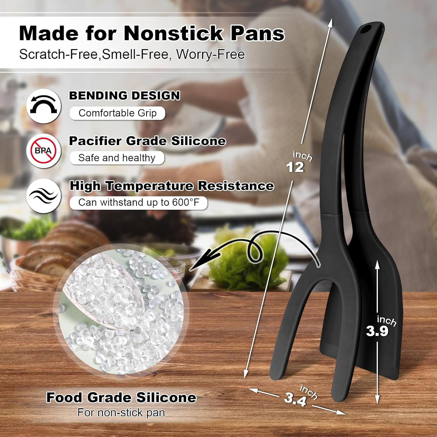 FUGEE-Silicone Spatulas, High Heat Resistant BPA Free Cooking Tongs ...