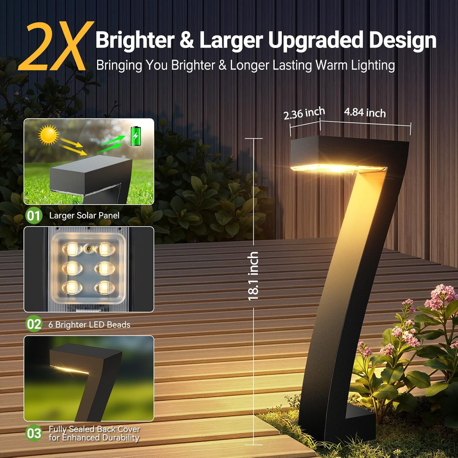 FUGEE-Solar Lights Outdoor Pathway Lights, 2 Pack Upgraded Bright LED ...