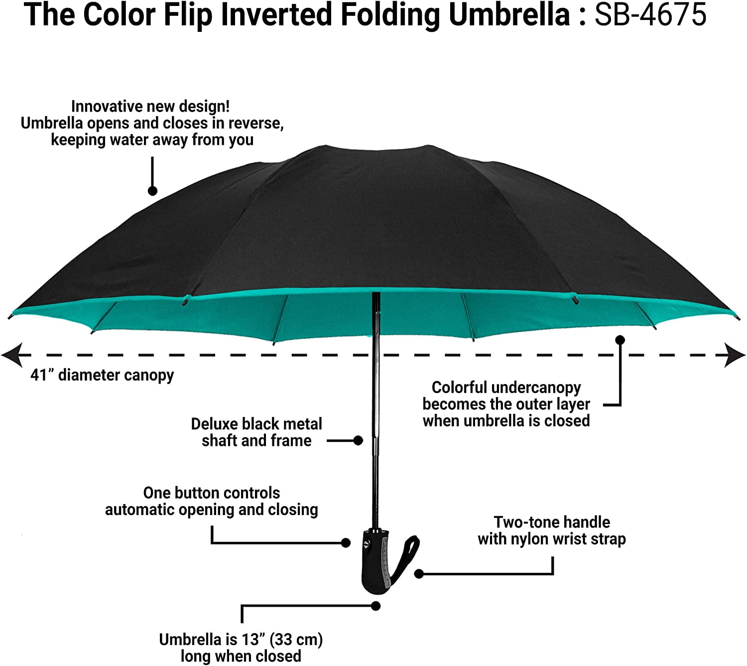 FUGEE-The Color Flip 46" Windproof Compact Inverted Umbrella Automatic ...