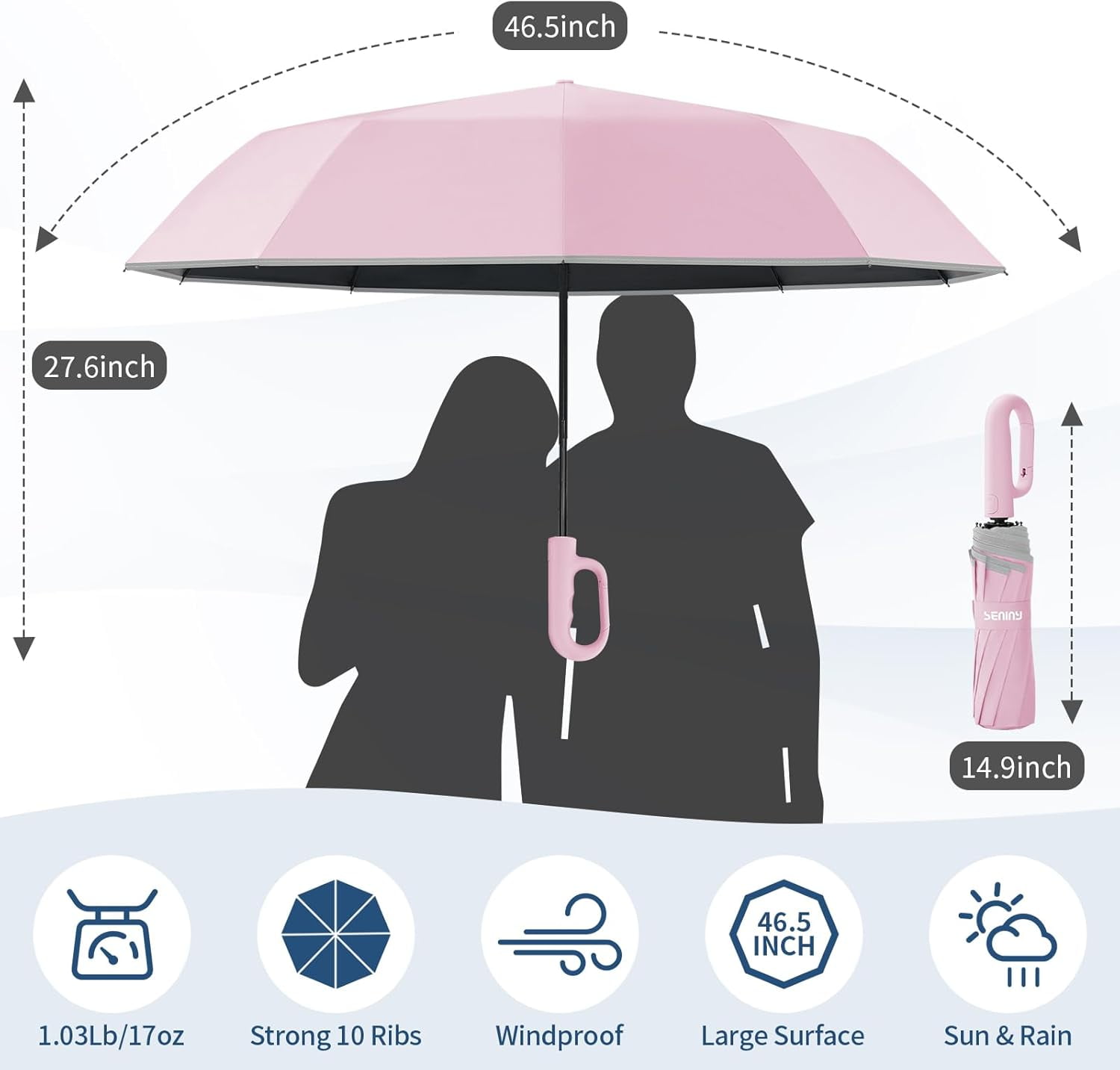 FUGEE-Travel Umbrella with Carabiner Handle, Windproof Large Umbrellas ...