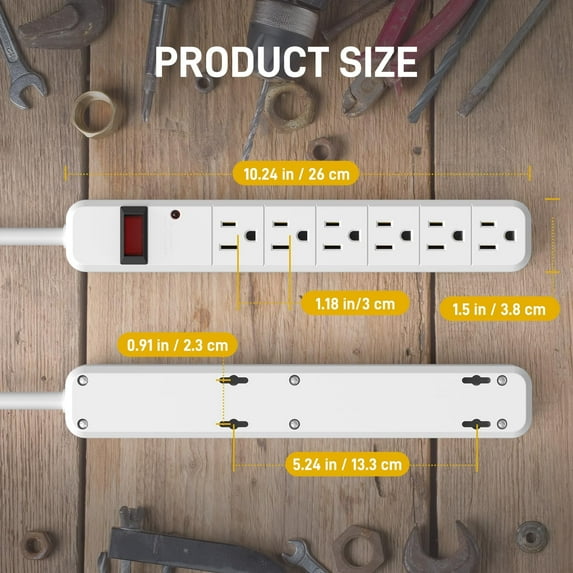 FUGEE-Wall-Mountable Power Strip with 6 Outlets, Overload Protection ...