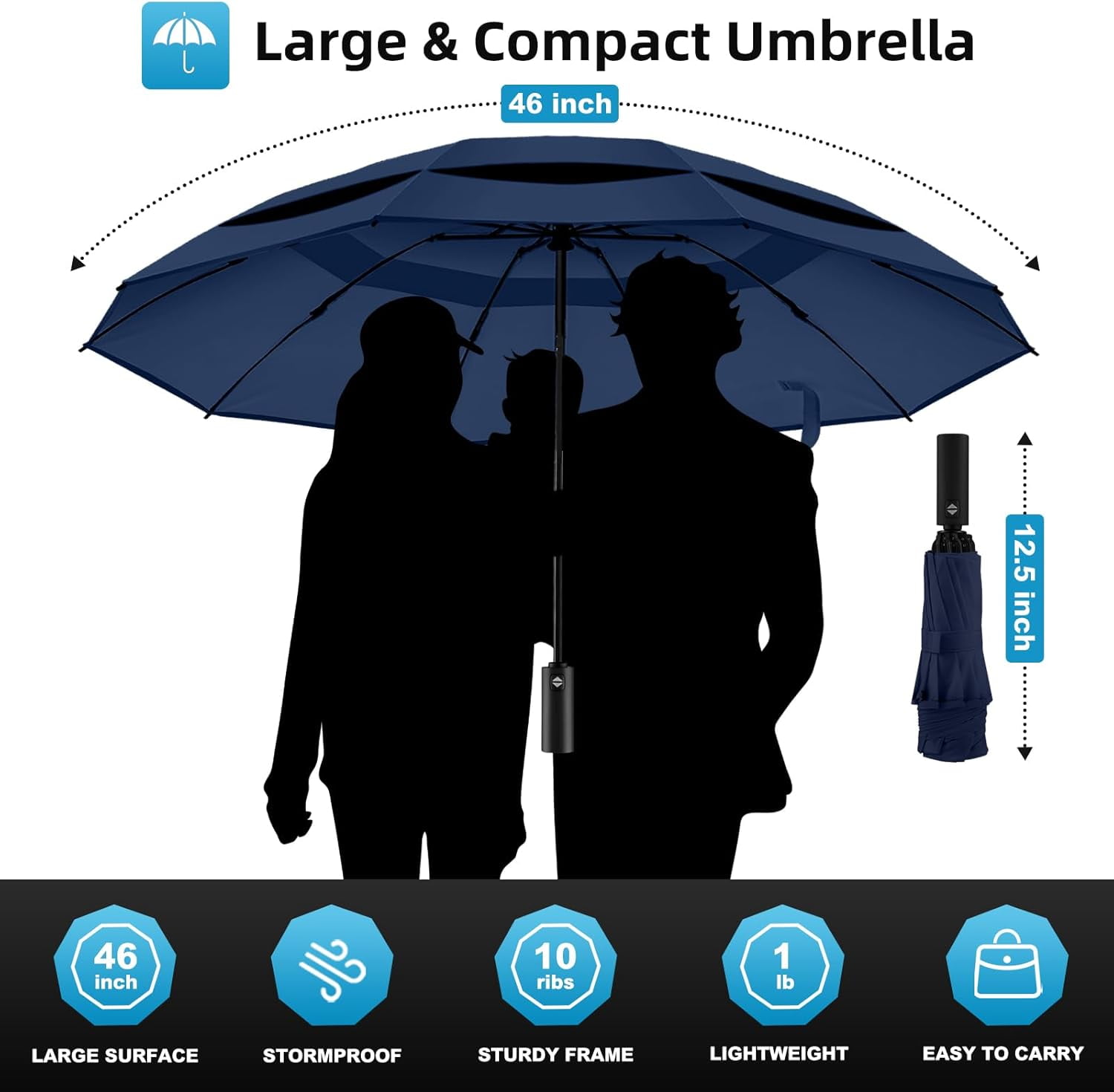 FUGEE-Windproof Trave Inverted Umbrella With Reflective Stripe, Reverse ...