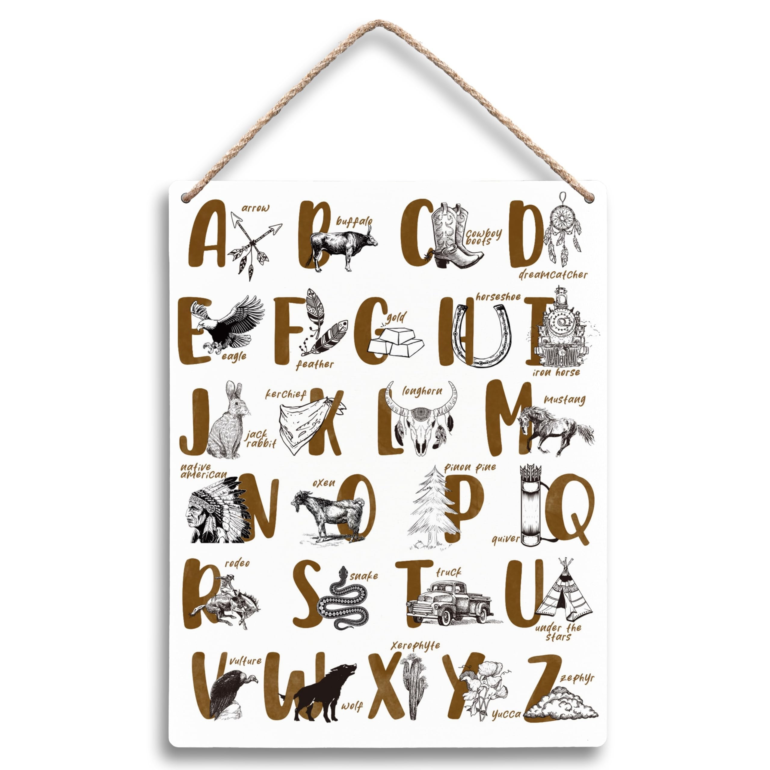 FUGWN Alphabet ABCD Western YPF5 Hanging Wooden Signs 8x10, West ...