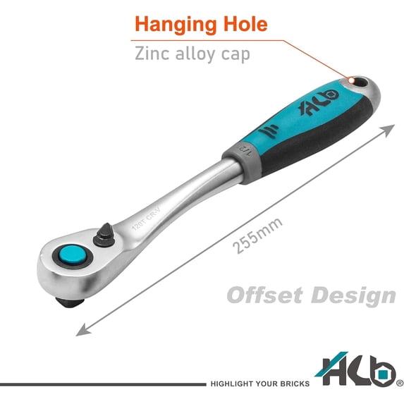 FUGee-1/2" Drive 120-Tooth Ratchet Handle AHU027-U | 3° Arc Swing Quick ...