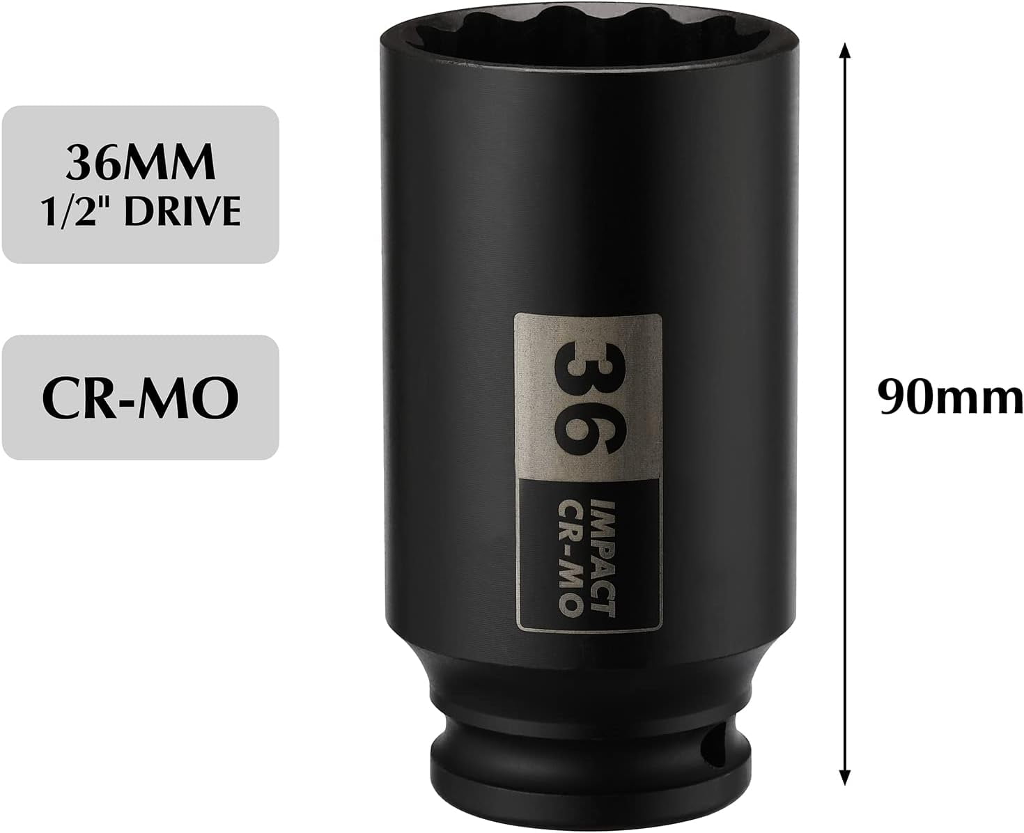FUGee-1/2 Inch Drive Deep Spindle Axle Nut Impact Socket, CR-MO, 12 ...