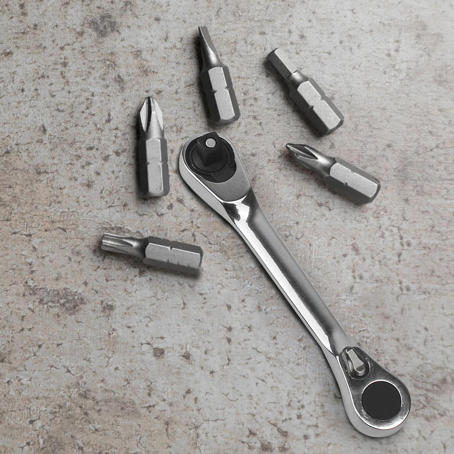 FUGee-1/4 Inch Double Headed Ratchet Wrench, Silver Rotator Small Mini ...