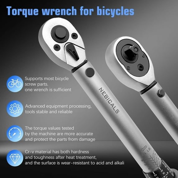 FUGee-1/4-inch Drive Dual-Direction Click Bike Torque Wrench (20-220in.lb / 2.3-24.9Nm) 72-tooth ...