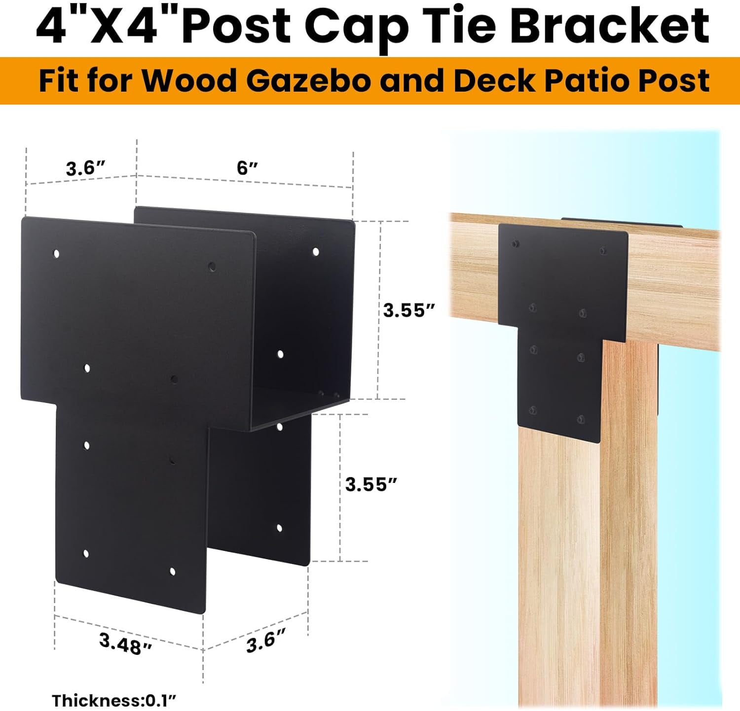 FUGee-1 PC 4"x4" Post Caps Tie Brackets (Actual 3.5"x3.5"), Heavy Duty ...