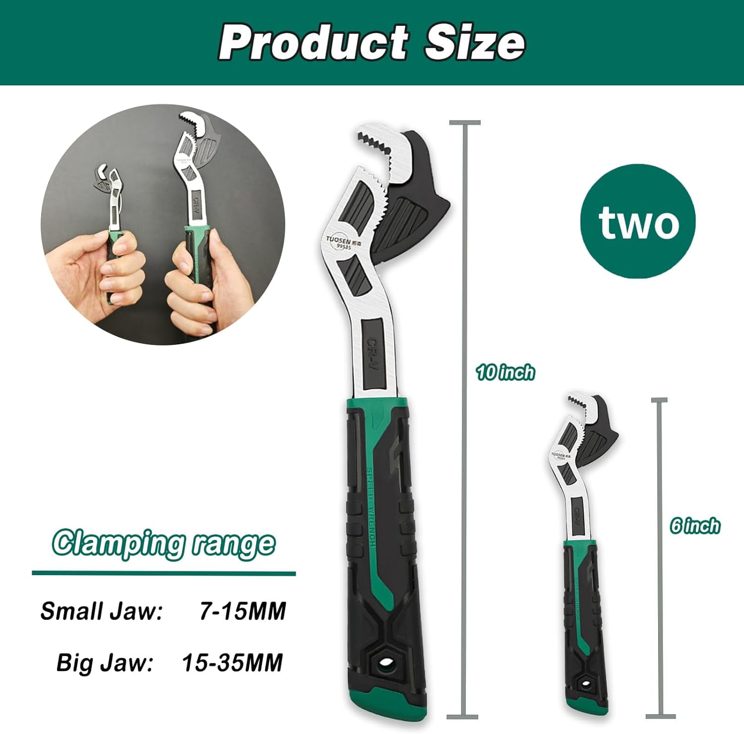 FUGee-10 Inch Adjustable Wrench - Auto Size Adjusting, 0.6"-1.38" (15 ...
