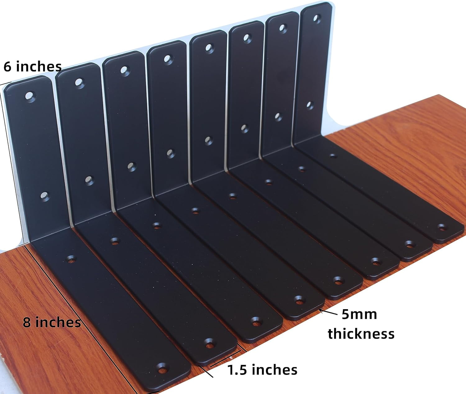 FUGee-10 Pack - L 8" x H 6" x W1.5, 5mm Thick Black L Shelf Bracket ...