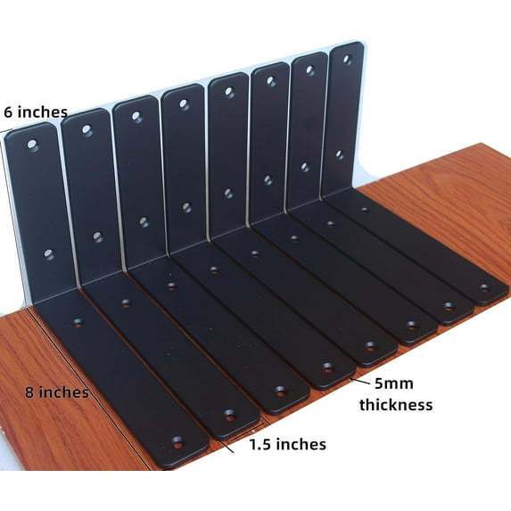 FUGee-10 Pack - L 8" x H 6" x W1.5, 5mm Thick Black L Shelf Bracket ...