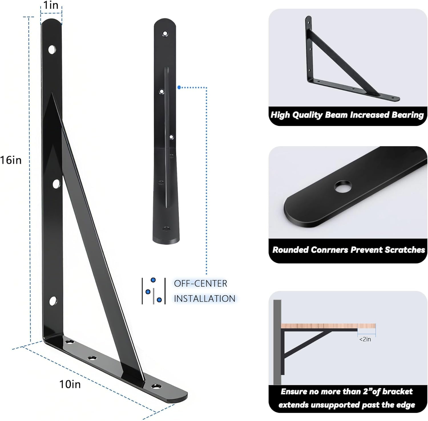 FUGee-10 Pack L16 x H 10" Heavy Duty Shelf Brackets with Screws Open ...