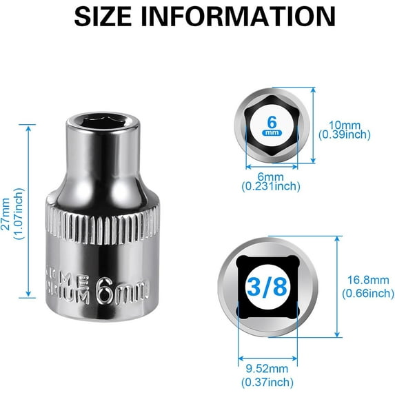 FUGee-11-Piece 6mm Shallow Sockets, 3/8-Inch Drive, 6-Point, Corrosion ...