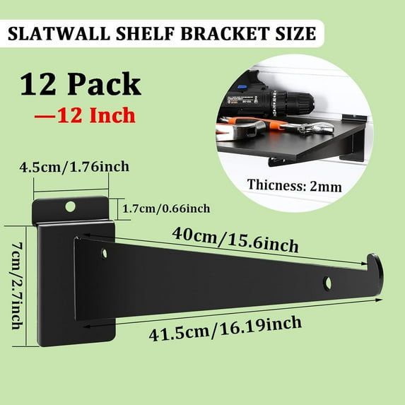 FUGee-12 Pack Slatwall Shelf Bracket 12 inch, Heavy Duty Slatwall Knife ...