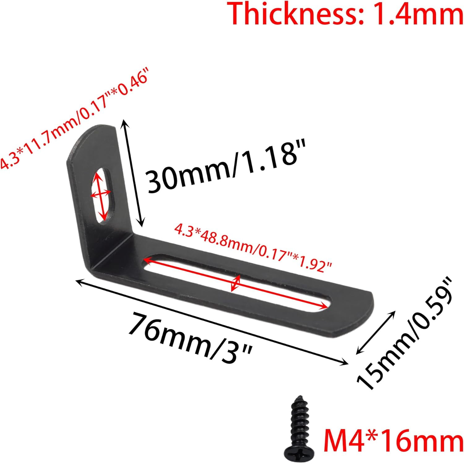 FUGee-12Pcs 3"x1.2"x0.6" Adjustable Black L Bracket, Heavy Duty 90 ...