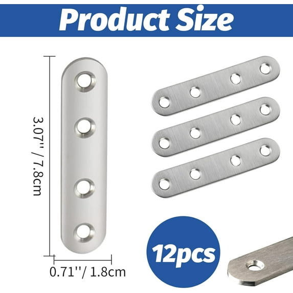 FUGee-12Pcs Flat Straight Brace Brackets with Screws 3 Inch Stainless ...