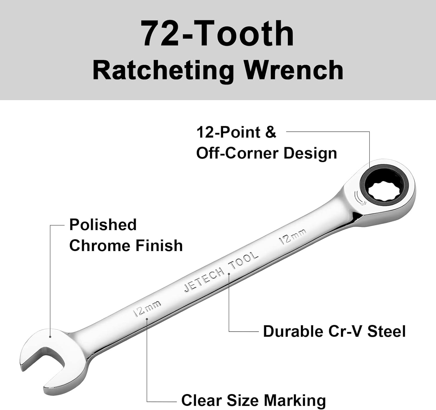 FUGee-12mm Ratcheting Combination Wrench, Industrial Grade Gear Spanner ...