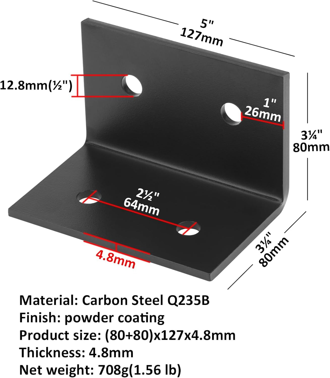 FUGee-2 Pack 5" x 3-1/4" L Angle Brackets - 90° Corner Braces for Wood ...