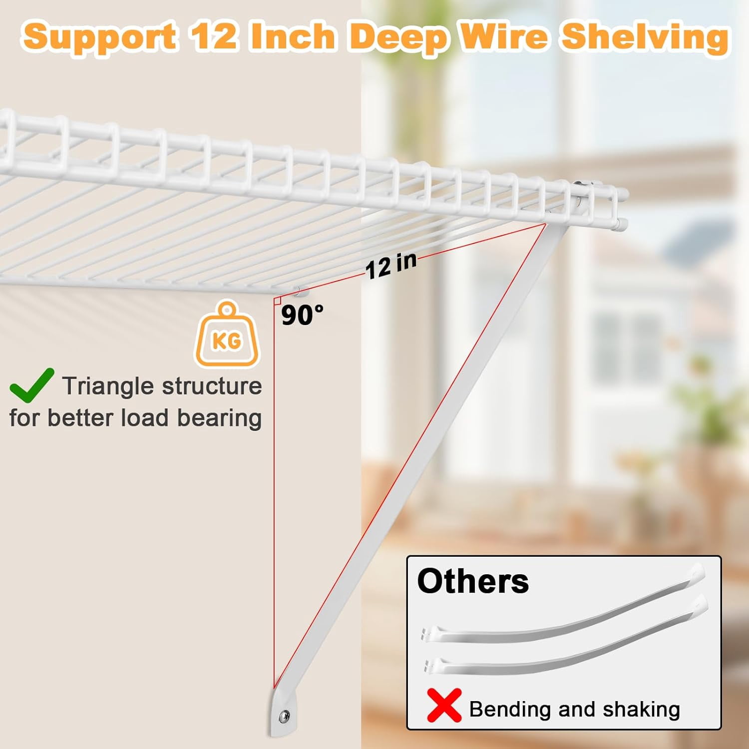 FUGee-2 Packs Support Brackets for Wire Shelving,12 Inch Wire Shelf ...