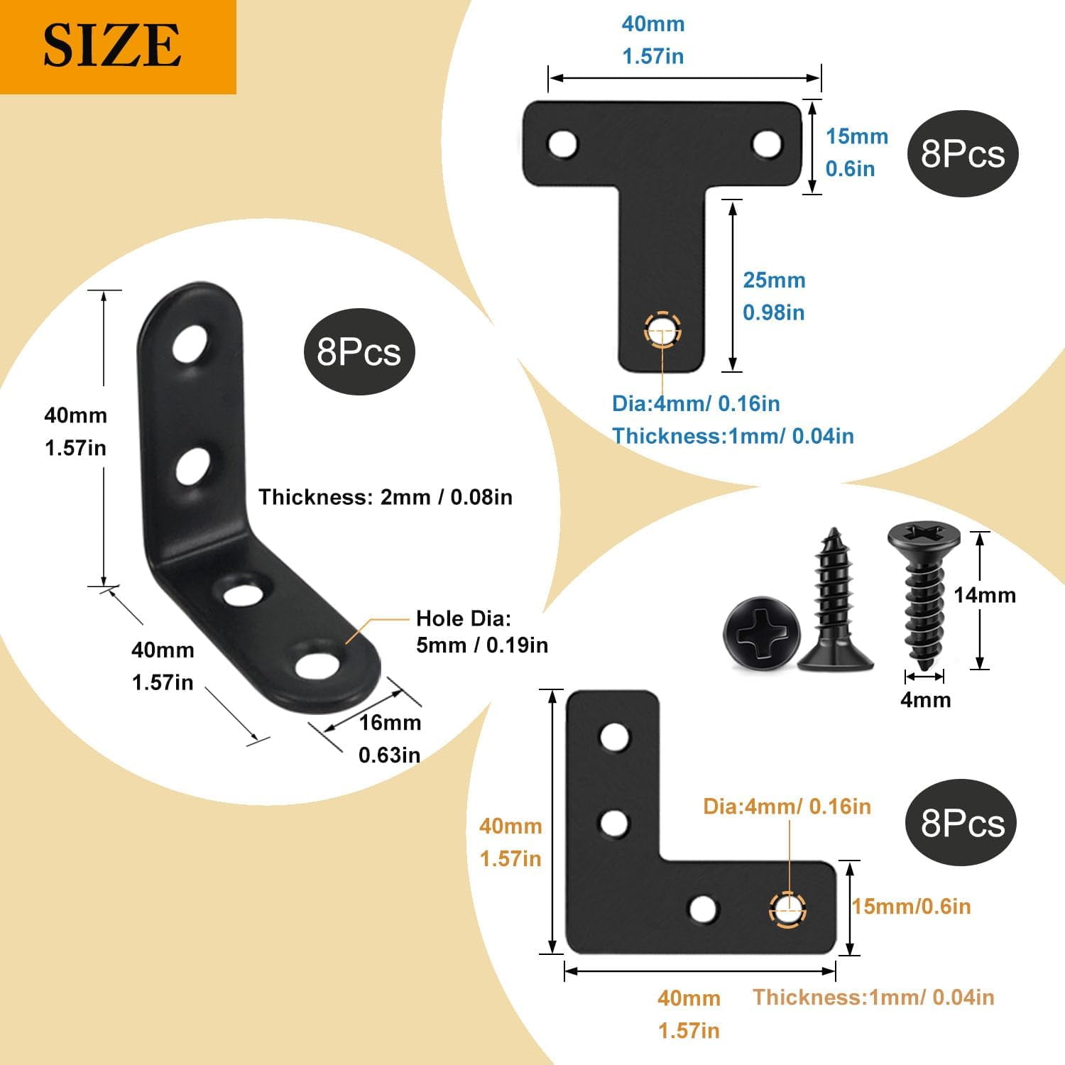 FUGee-24 Pack L Bracket Corner Brace Sets, 1.57x1.57 Inch Black ...