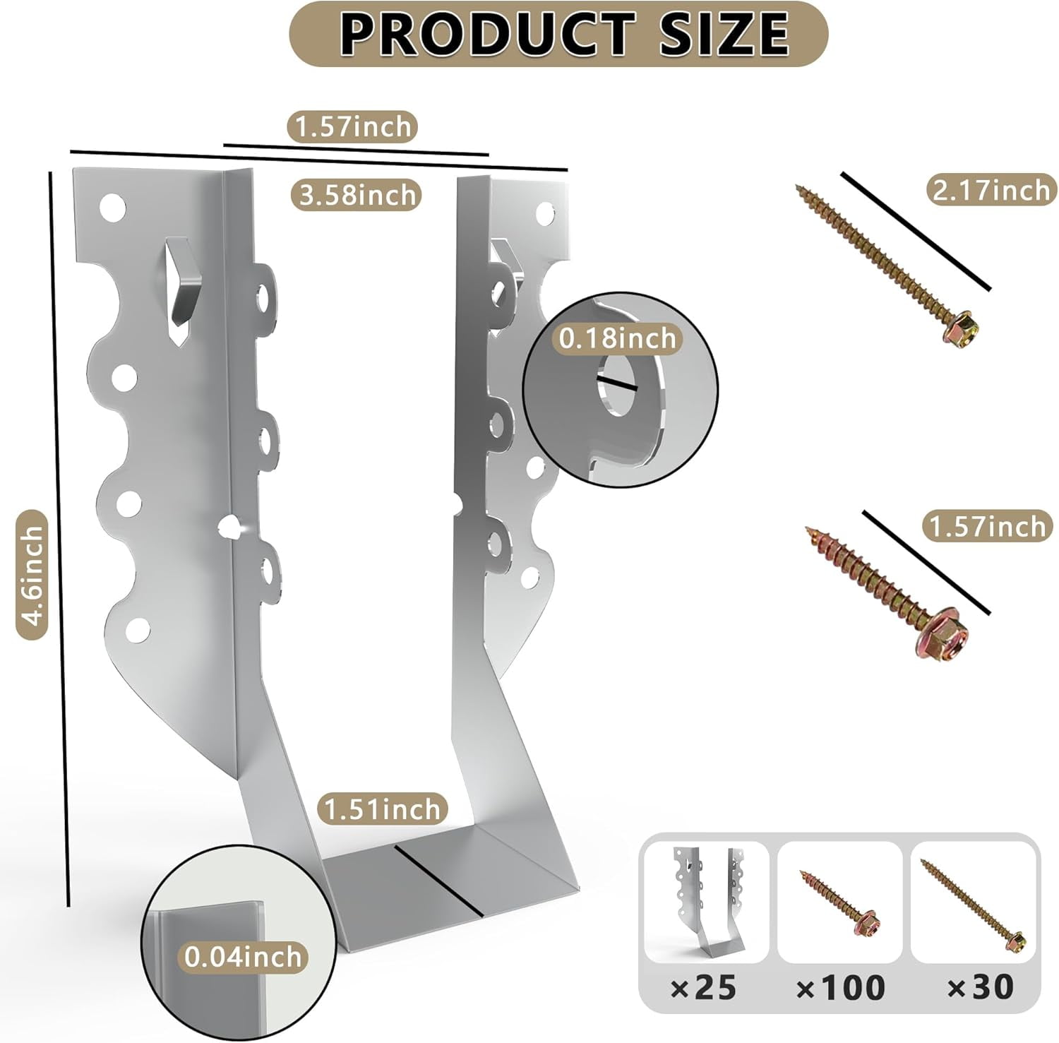 FUGee-25pcs 2x6 Joist Hangers with Screws, 20-Gauge Galvanizing Face ...