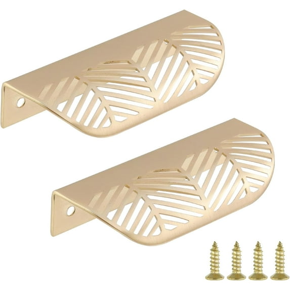 FUGee-2Pcs Cabinet Finger Pulls Leaf Shaped Curved Pulls Hollow Gold ...