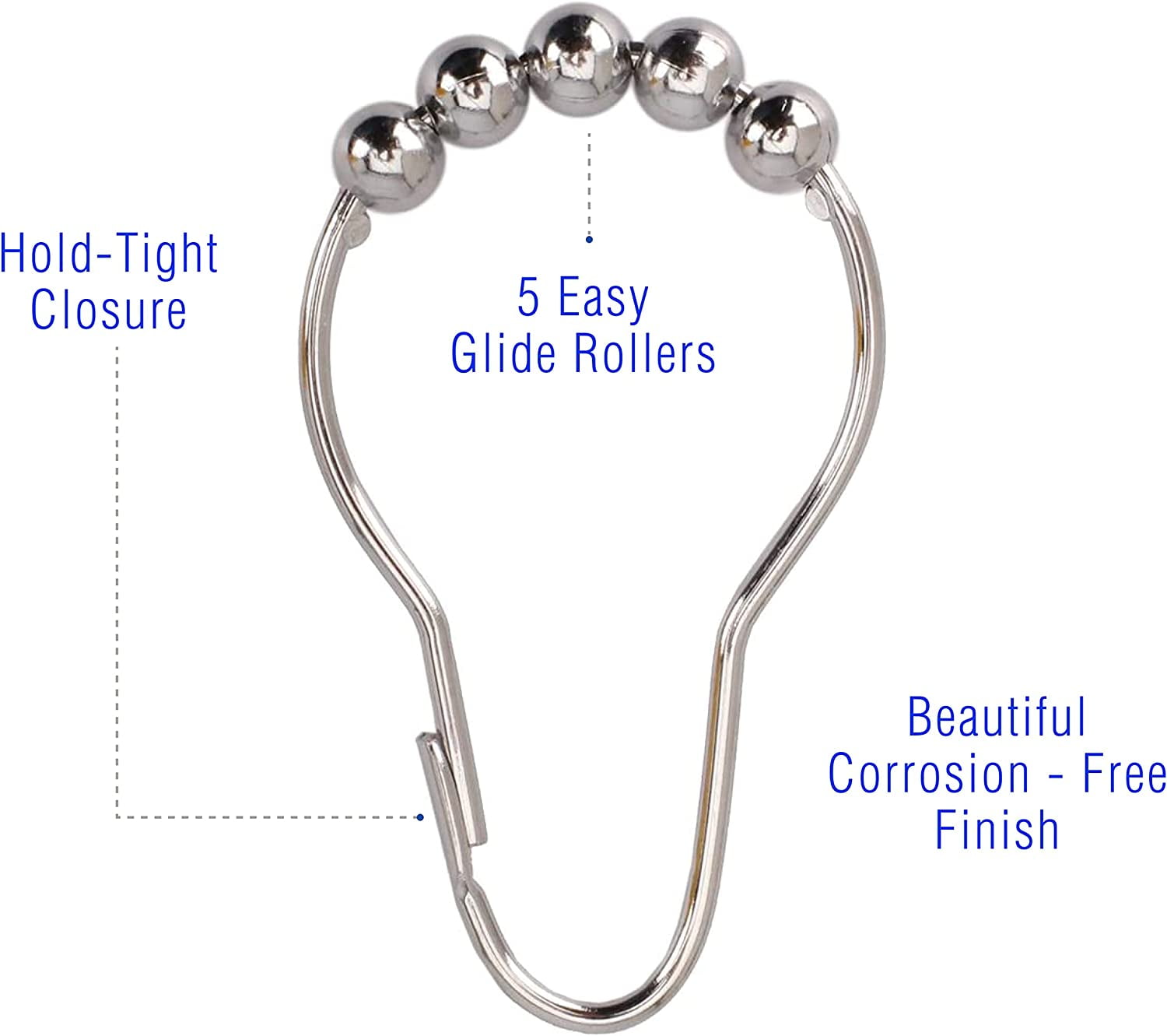 FUGee-2lbDepot Shower Curtain Rings Hooks - Chrome Finish - Premium 18/ ...