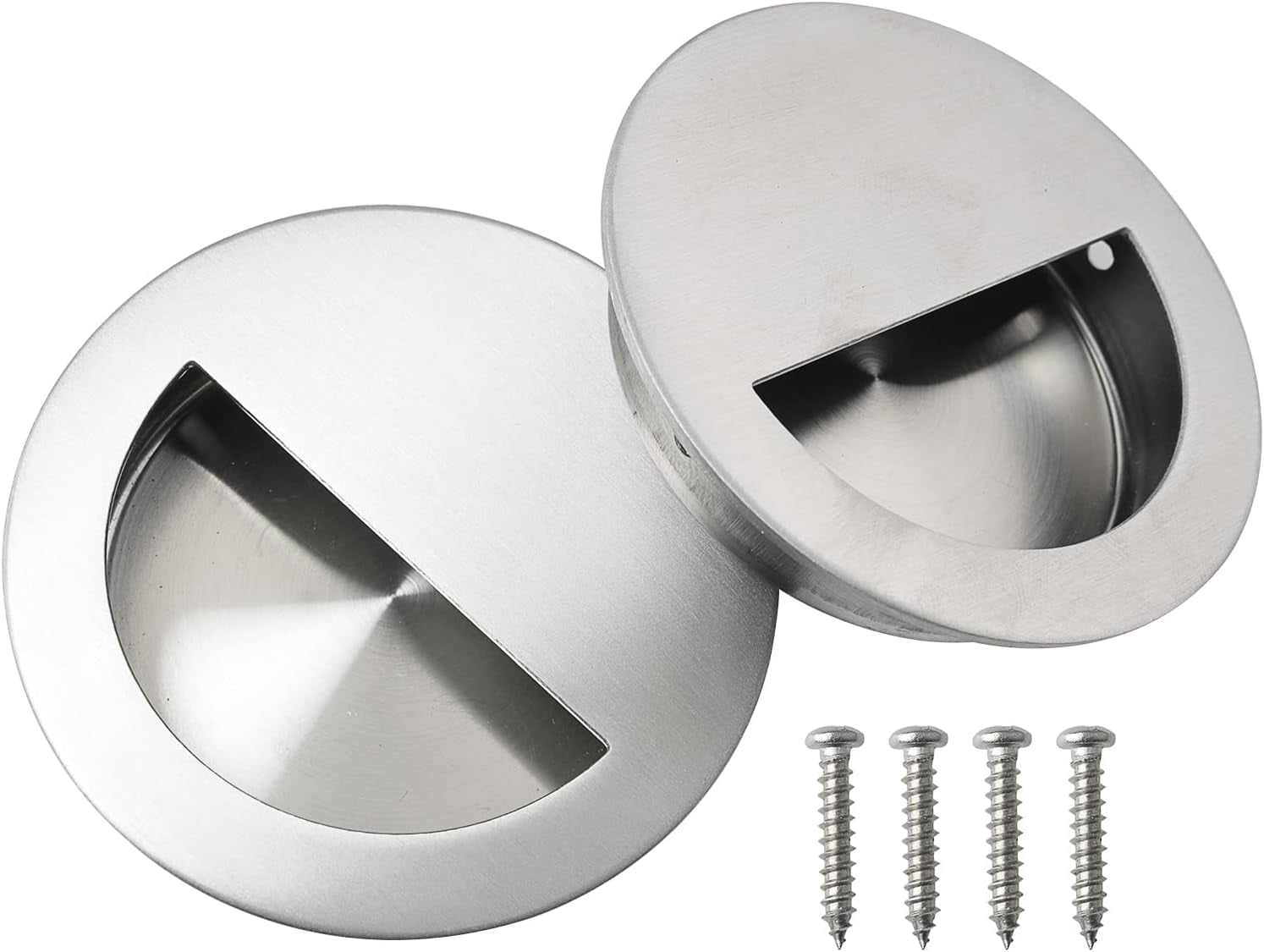 FUGee-2pcs Recessed Embedded Door Handle 70mm Stainless Steel Round ...