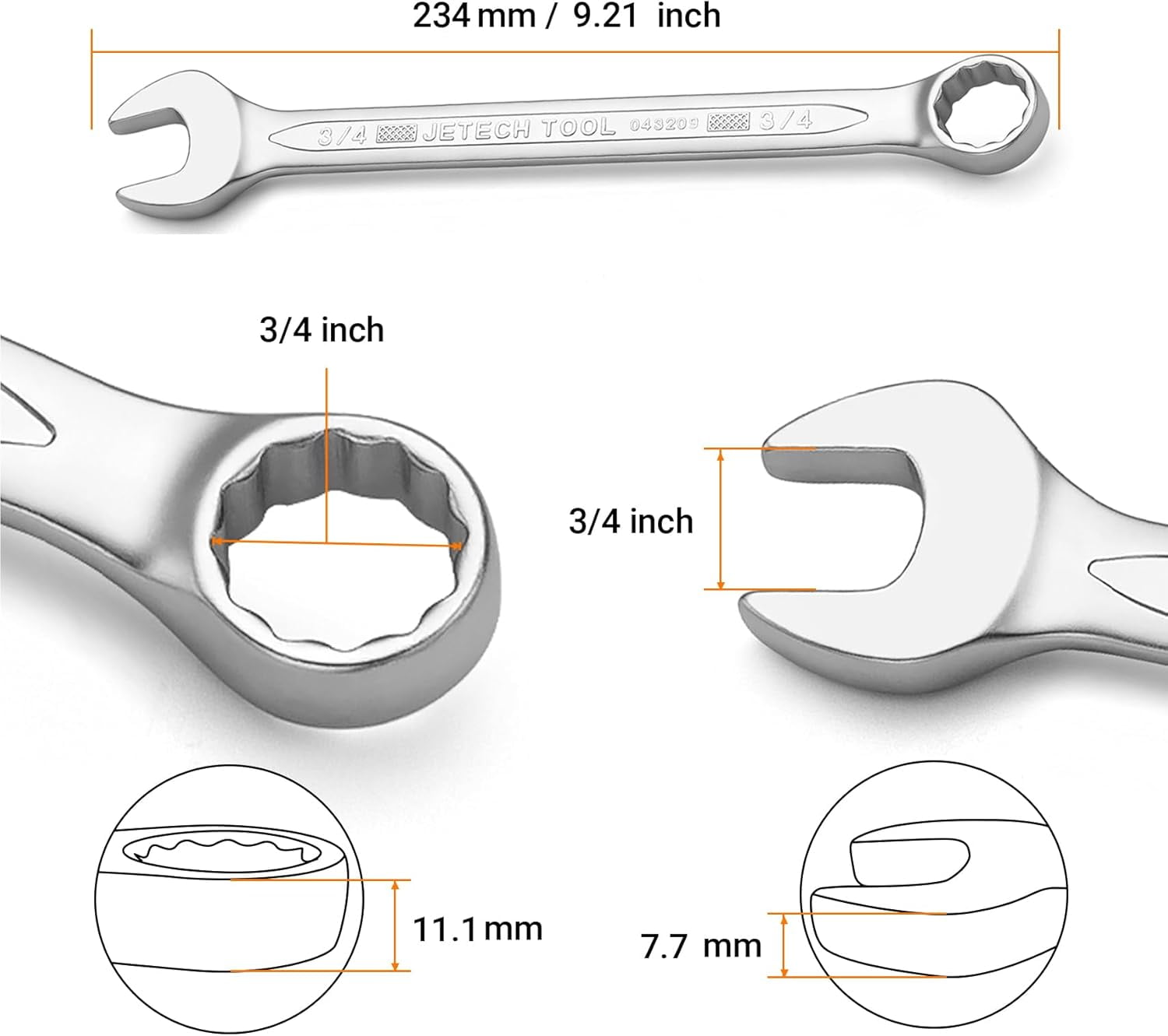 FUGee-3/4 Inch Combination Wrench - Industrial Grade Spanner with 12 ...
