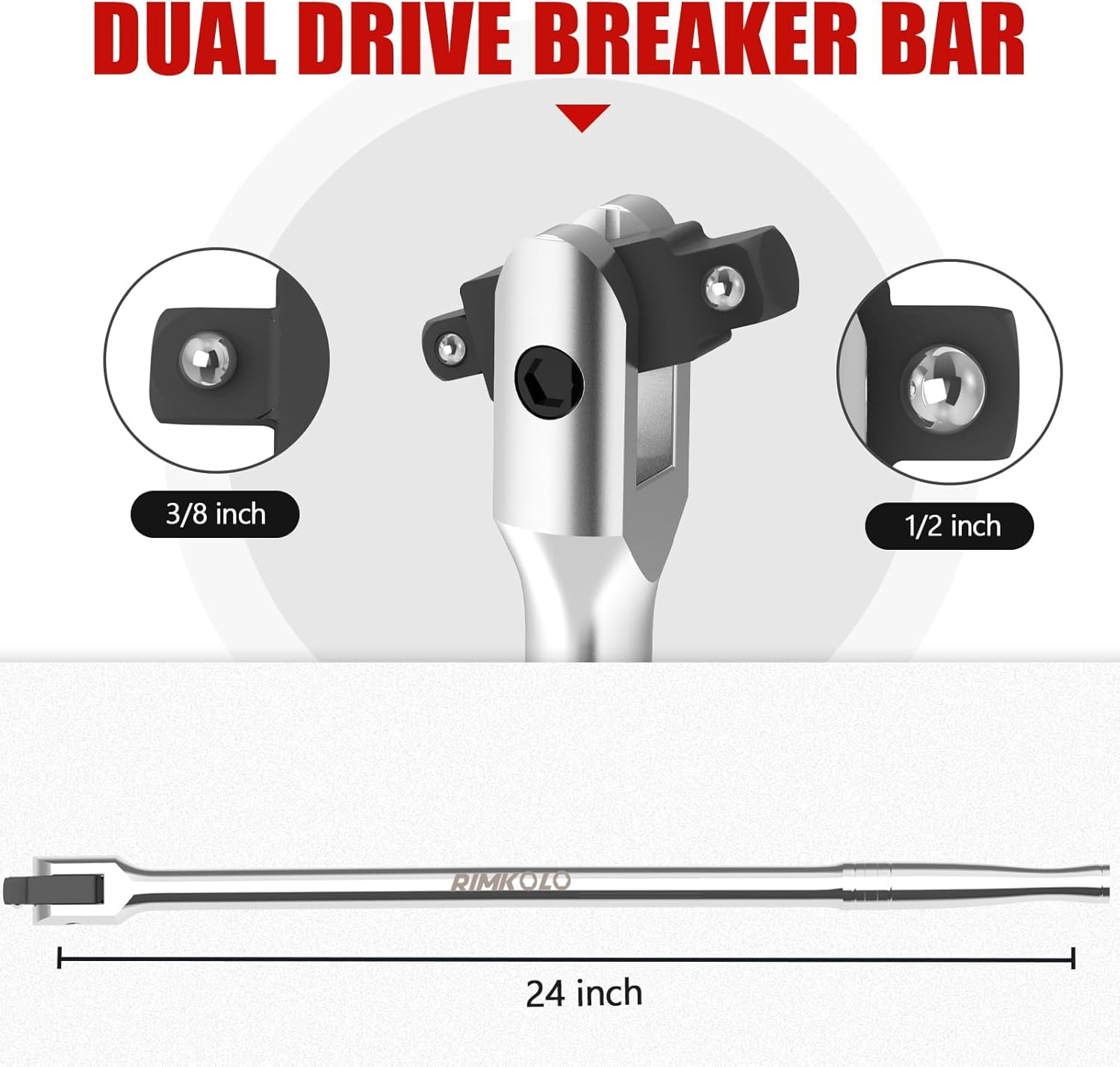 FUGee-3/8\u201d and 1/2\u201d Drive Breaker Bar, 24-Inch 360° Rotatable ...