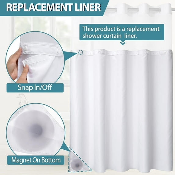 FUGee-3 Pack Hotel Fabric Snap in Shower Curtain Liner Replacement ...