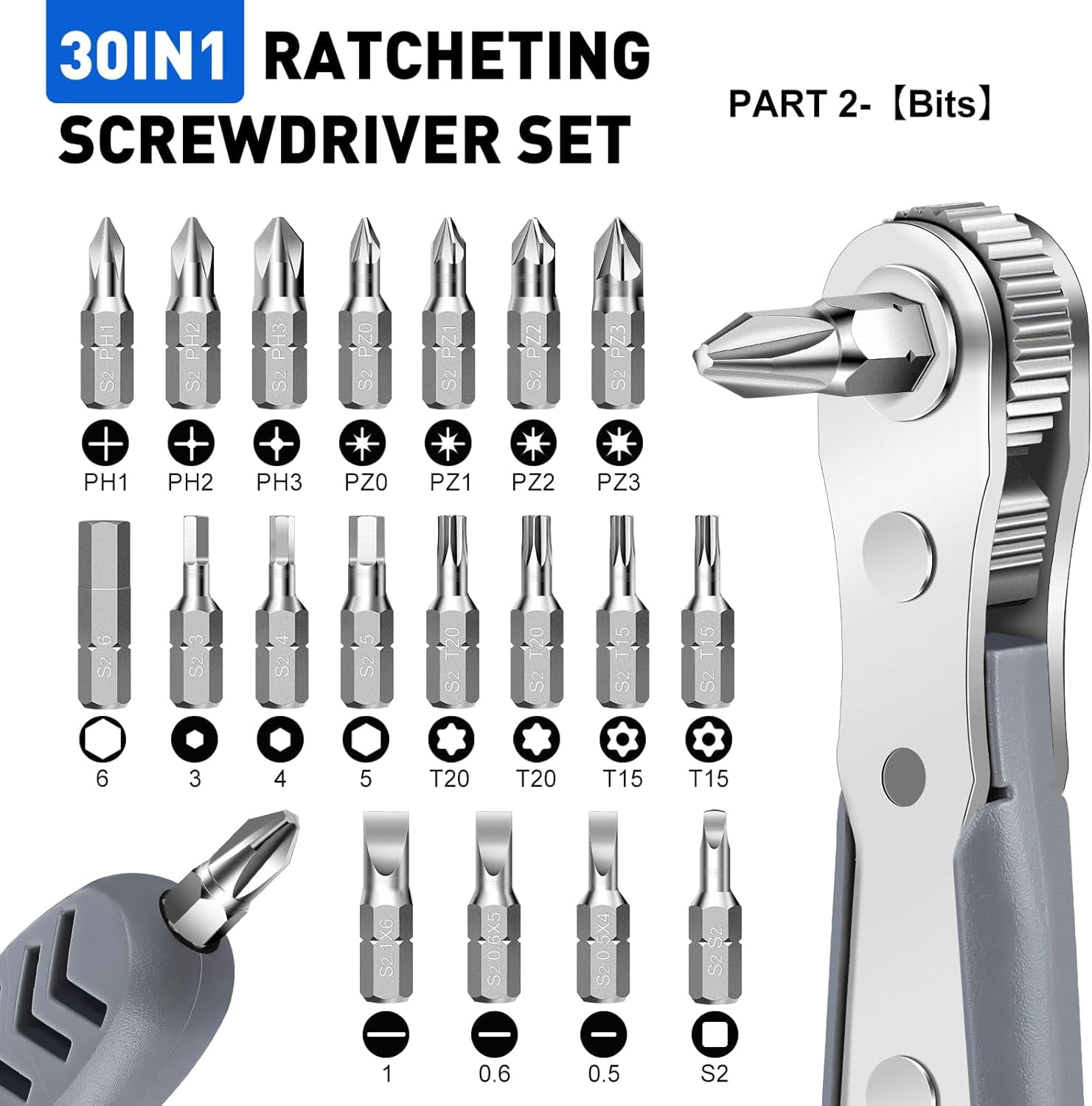FUGee-30in1 Right Angle Screwdriver, 36-Tooth Mini Ratchet Wrench ...