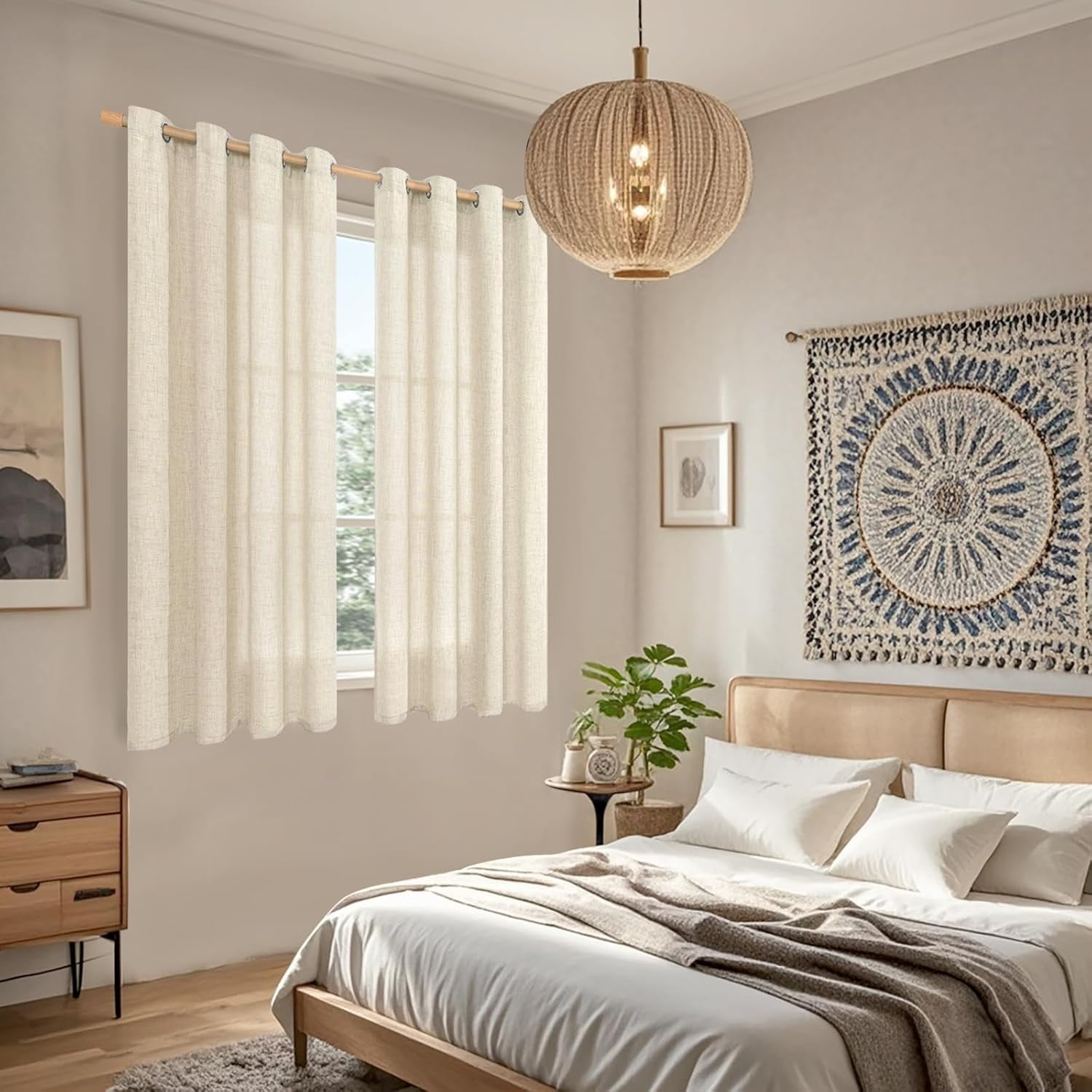 FUGee-36 Inch Short Curtains for Small Window, Light Filtering Linen ...