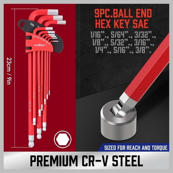 FUGee-37PCS Hex Key Allen Wrench Set, SAE & Metric Star Long Arm Ball ...