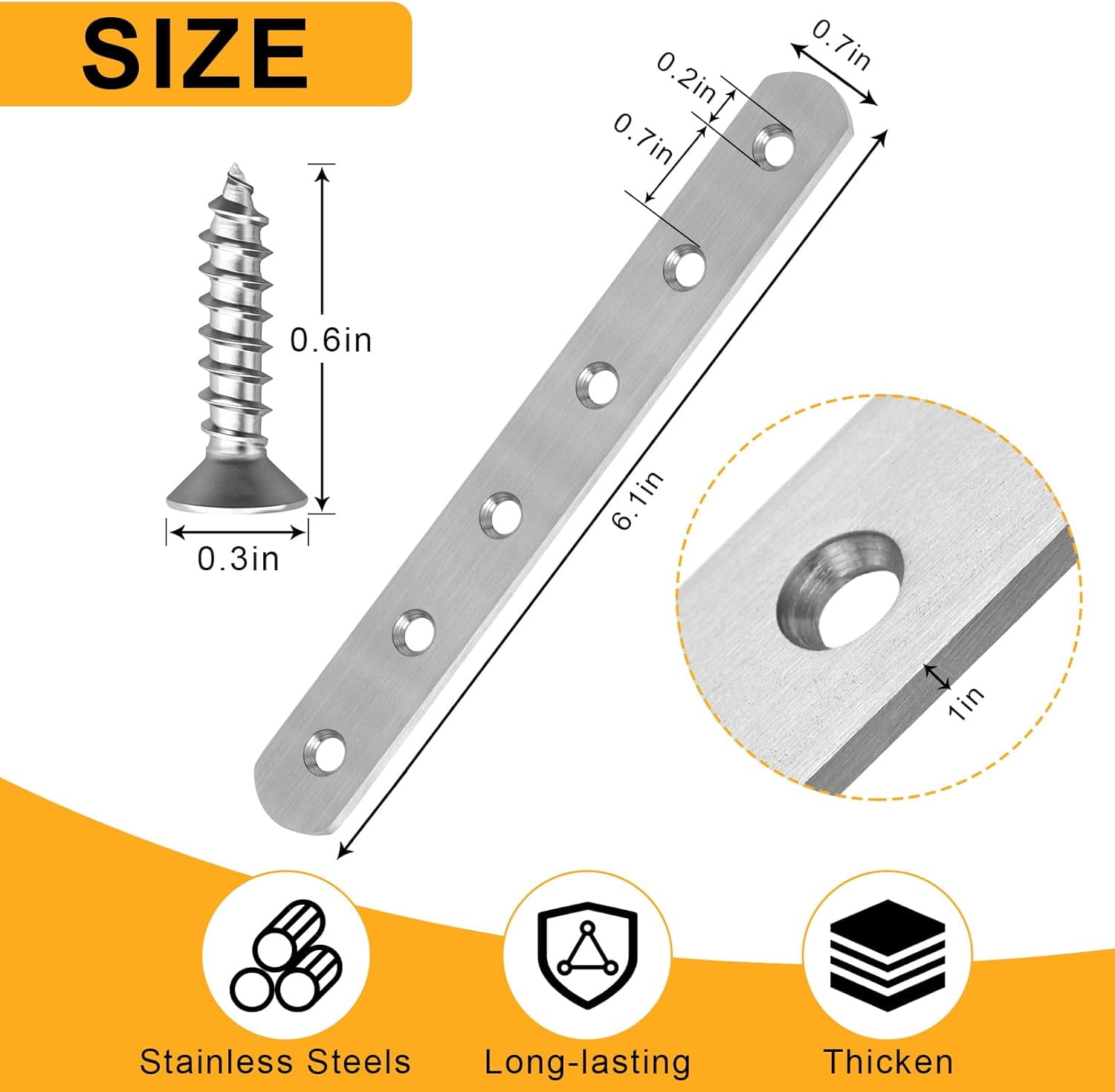 FUGee-4 PCS Straight Brackets, Stainless Steel Flat Straight Brace, 6 ...