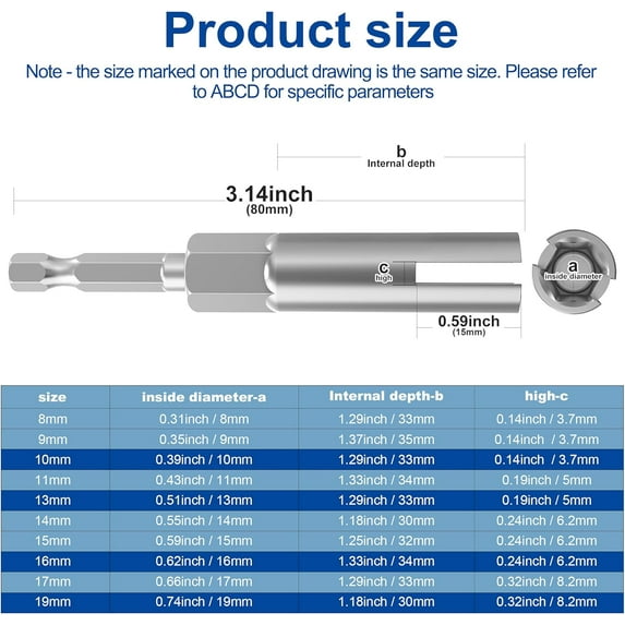 FUGee-4 Pack（10mm, 13mm, 16mm, 19mm）1/4" hex Shank nut Driver Power ...