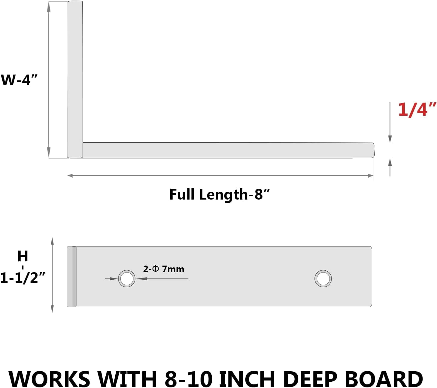 FUGee-4-Pack 8 Inch Heavy Duty Shelf Brackets, Premium Floating L ...