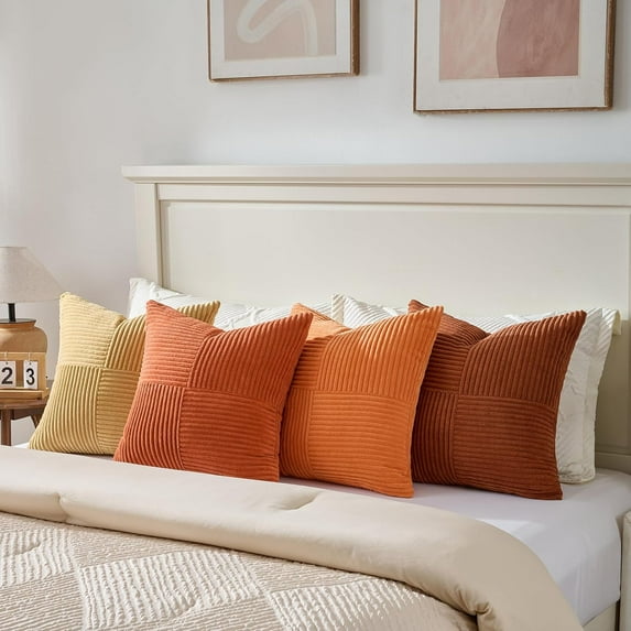 FUGee-4 Packs Orange Fall Decorative Throw Pillow Covers 16x16 Inch for ...