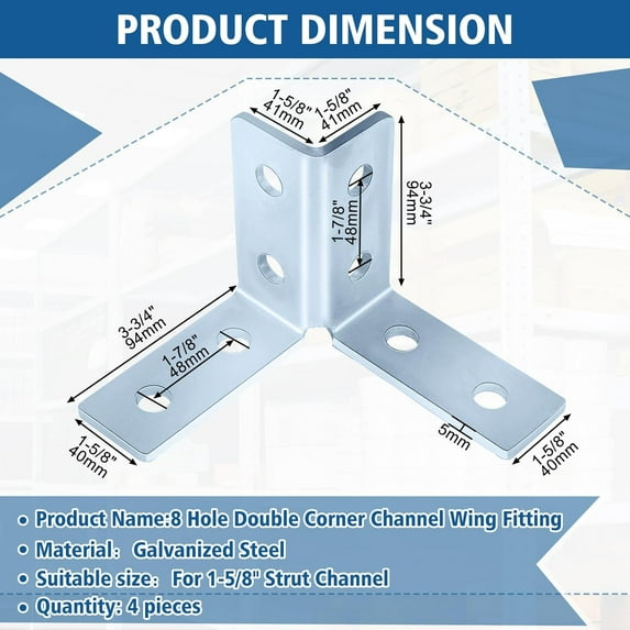 FUGee-4 Pcs 8 Hole Double Corner Channel Wing Fitting, Galvanized Steel ...