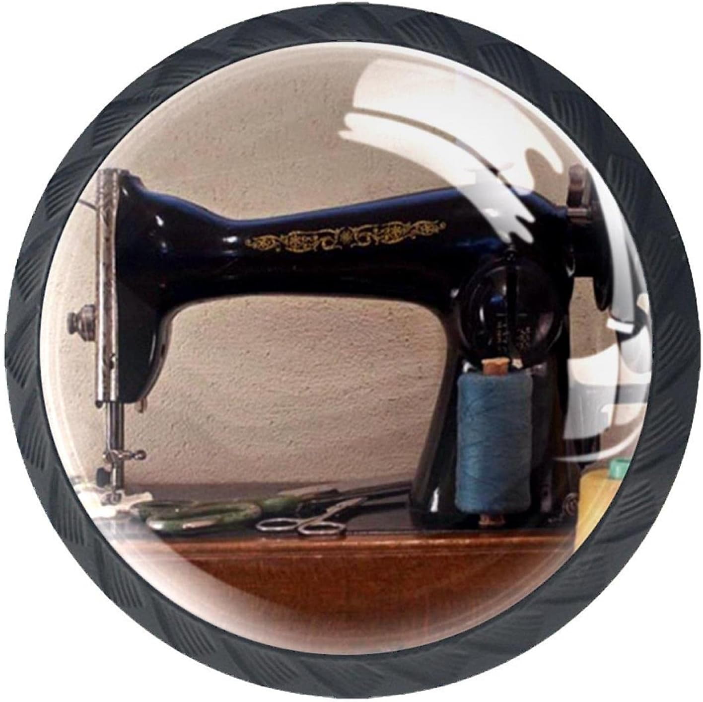 FUGee-4 Pcs Cabinet Dresser Knobs Old Sewing Machine with Scissors and ...