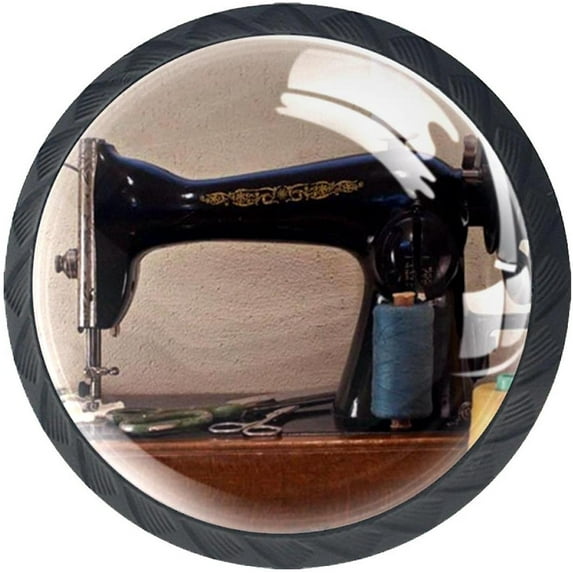 FUGee-4 Pcs Cabinet Dresser Knobs Old Sewing Machine with Scissors and ...