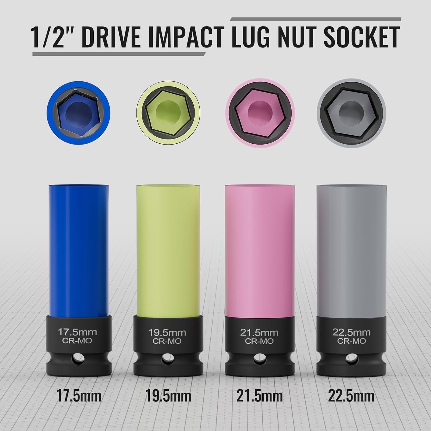 FUGee-4-Piece 1/2 inch Drive Thin Wall Impact Sockets (17.5, 19.5, 21.5 ...