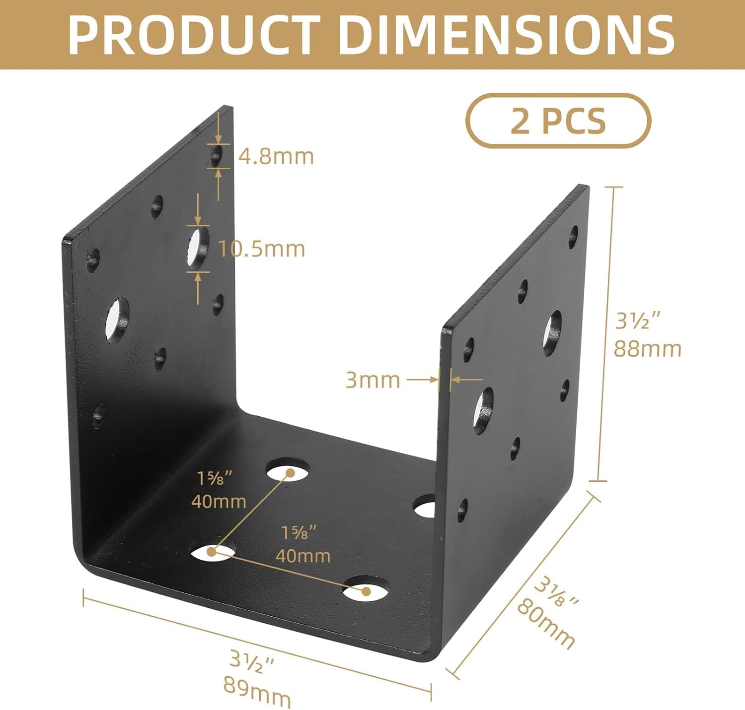 FUGee-4-Piece Black Half Post Base Joist Hanger Brackets for 4"x4" Wood ...