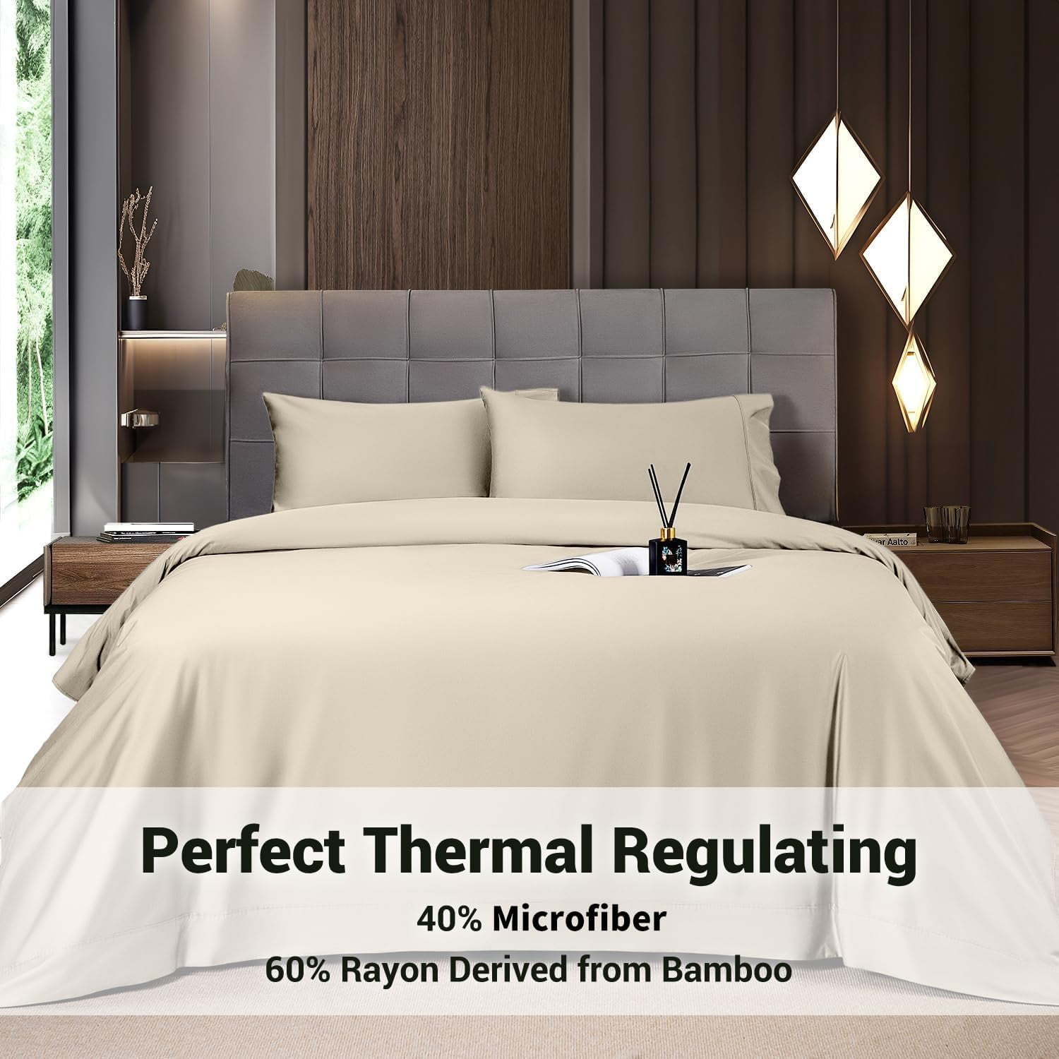 FUGee-4 Piece Queen Sheet Sets, Cooling Sheets, Blend Rayon Derived ...