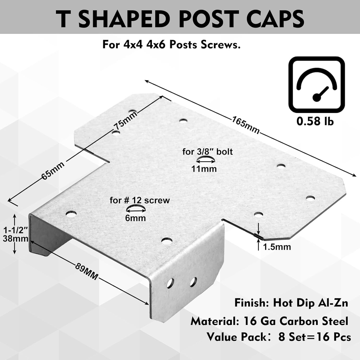 FUGee-4 Set T Shaped Post Caps 4x4 4x6 Beam Brackets T Post to Beam ...